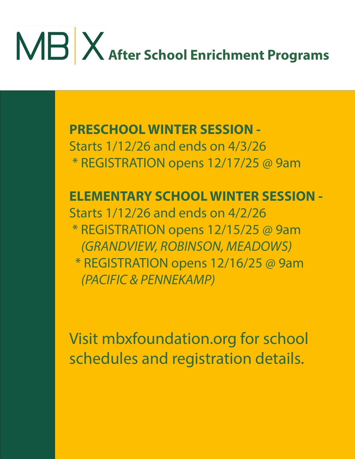MBX AFTER SCHOOL ENRICHMENT PROGRAMS - WINTER SESSION - MBX Foundation
